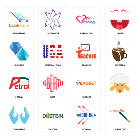 Set Of 16 simple editable icons such as strike out, rowing, dustbin ...