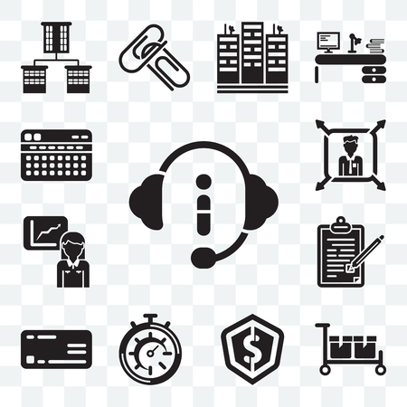 Set Of 13 transparent editable icons such as Customer service, Packing ...