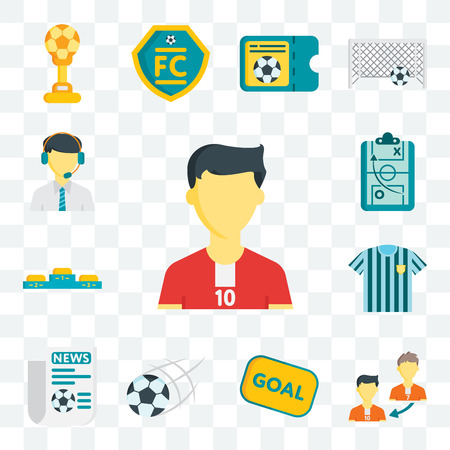 Set Of 13 transparent editable icons such as Soccer player, Player ...