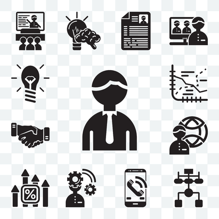 Set Of 13 transparent editable icons such as Worker, Flow chart ...