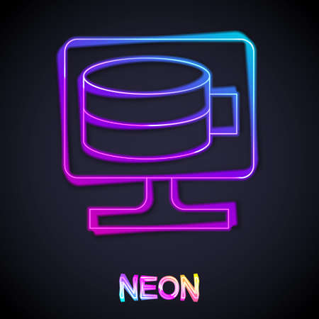 Glowing neon line Cloud database icon isolated on black background ...