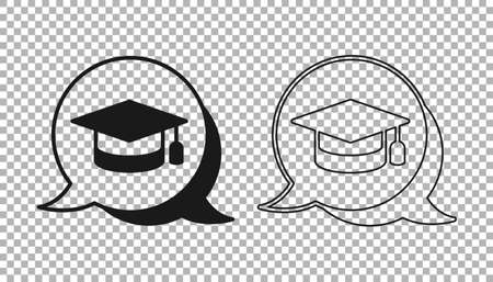 Black Graduation cap in speech bubble icon isolated on transparent ...