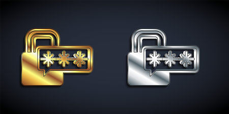 Gold and silver Cyber security icon isolated on black background ...