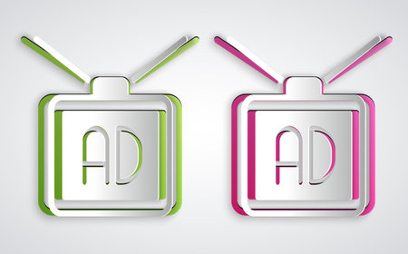 Paper cut Advertising icon isolated on grey background. Concept of ...