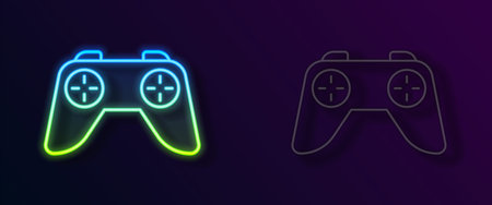 Glowing neon line Game controller or joystick for game console icon ...