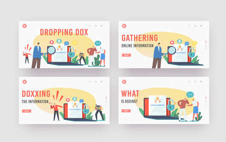 Doxing, Dropping Dox Landing Page Template Set. Hacker Character ...