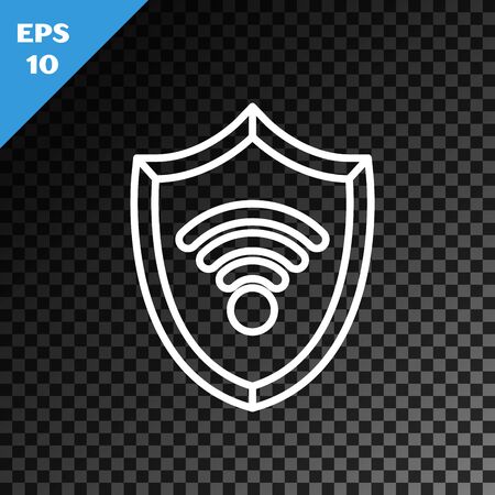White line Shield with WiFi wireless internet network symbol icon ...