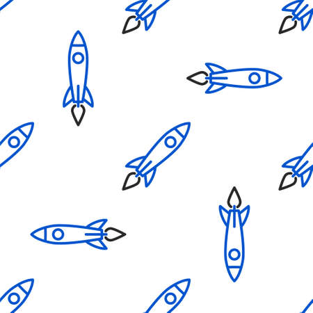Line Rocket ship with fire icon isolated seamless pattern on white ...