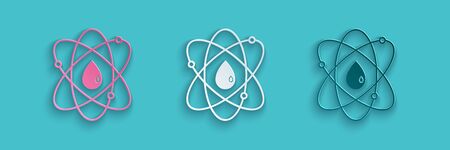 Paper cut Atom icon isolated on blue background. Symbol of science ...