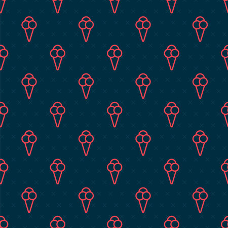 Red line Ice cream in waffle cone icon isolated seamless pattern on ...