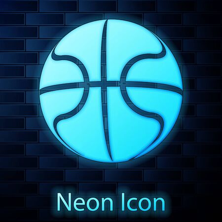 Glowing neon Basketball ball icon isolated on brick wall background ...