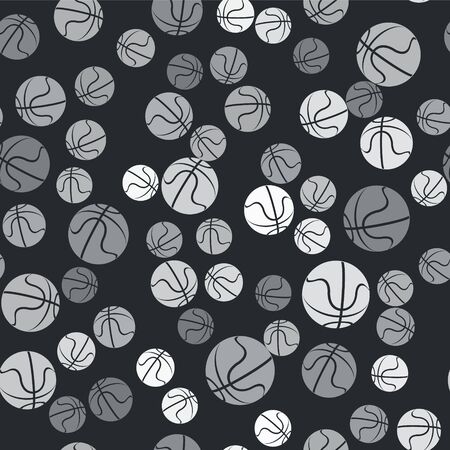 Grey Basketball ball icon isolated seamless pattern on black background ...