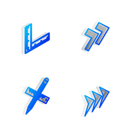 Set Isometric line Arrow, Folding ruler, Crossed and pencil icon ...