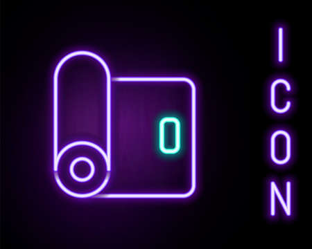 Glowing neon line Fitness mat roll icon isolated on black background ...