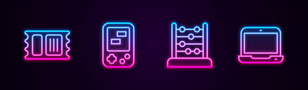 Set line Circus ticket, Tetris electronic game, Abacus and Laptop ...