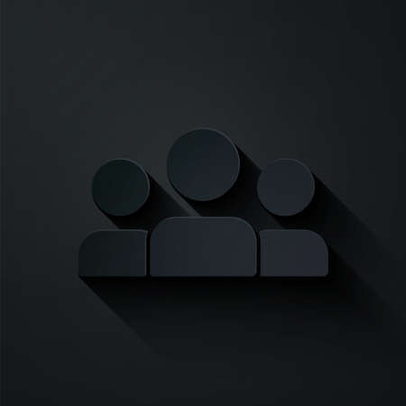 Paper cut Users group icon isolated on black background. Group of ...