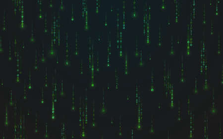 Matrix background. Green stream of digits. Abstract running binary code. Falling random numbers ...