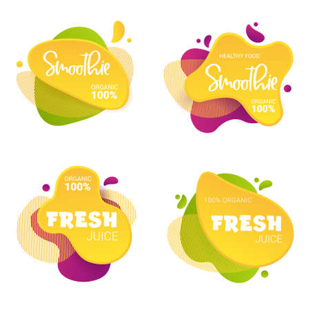 Set of frash and smoothie label. Bright and shine stickers, labels ...