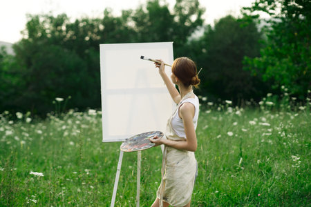 woman artist outdoors easel drawing creative landscape - Stock Image ...
