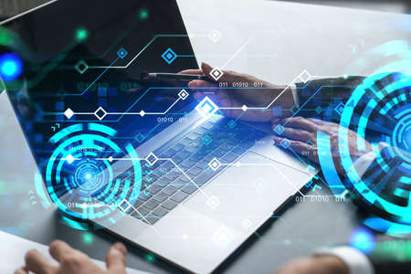 Two business people working together on it project. Brainstorm concept ...