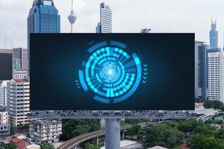 Technology hologram on billboard over panorama city view of Kuala ...