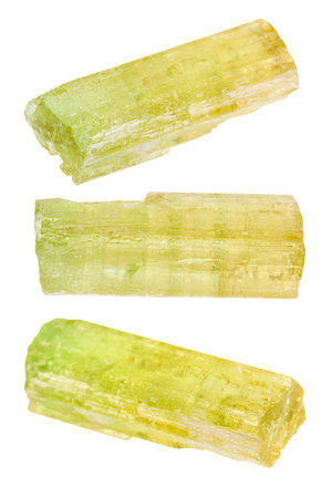 set of crystals of Heliodor (yellow Golden beryl) isolated on white ...