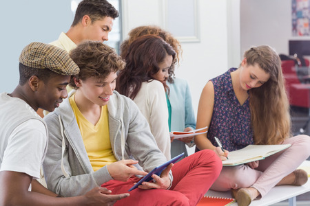 Fashion students reading their notes at the college - Stock Image ...