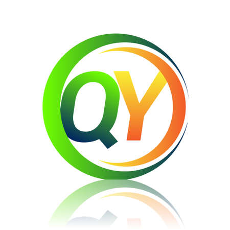 initial letter logo QY company name green and orange color on circle ...