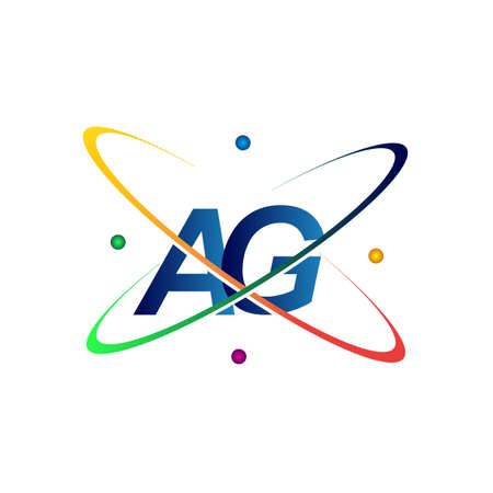 initial letter AG logotype science icon colored blue, red, green and ...