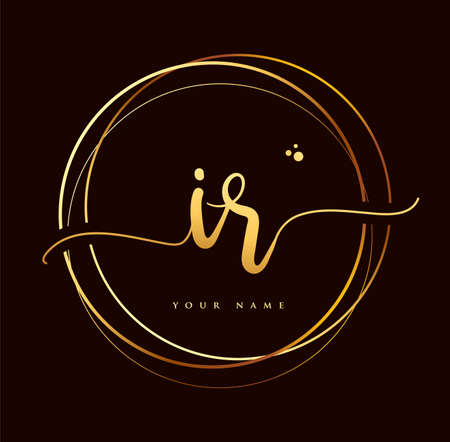 IR Initial handwriting logo golden color. Hand lettering Initials logo ...