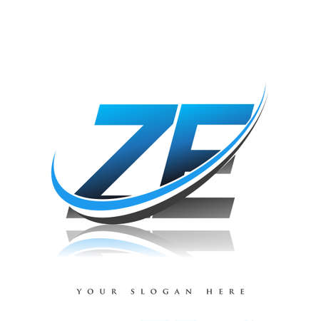 ZE initial logo company name colored blue and black swoosh design ...
