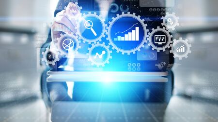 Big Data analysis, Business process analytics diagrams with gears and ...