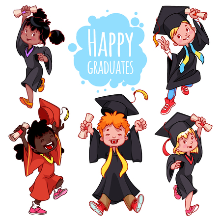 Vector of Very happy kids. Graduates in - ID:1-50952483 - Royalty Free ...