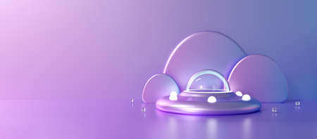 UFO cartoon cute 3d rendering for pedestal, display product and stage ...