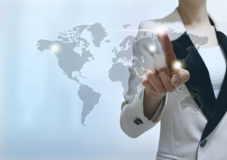 business woman touch screen - Stock Image - Everypixel