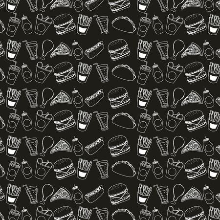 fast food menu delicious fresh seamless pattern dark background vector ...