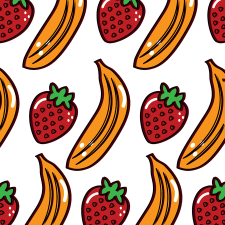 Banana and strawberry fruit seamless pattern illustration. - Stock ...