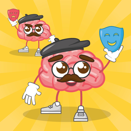 cartoon brain holding mask theater creativity vector illustration ...