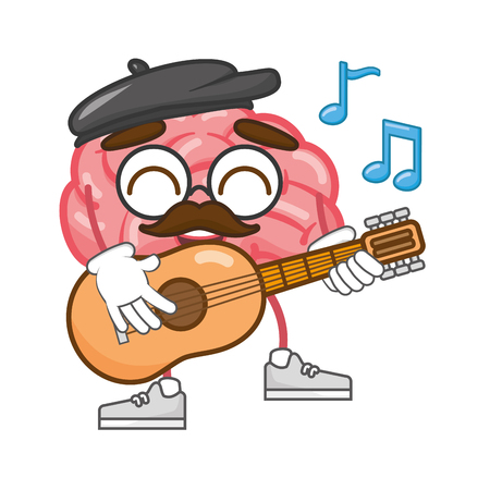 cartoon brain playing guitar music creativity vector illustration ...