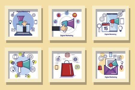 bundle designs of digital marketing and icons vector illustration ...