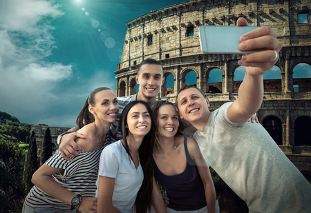 Self of Group friends on the one of the most popular travel place in ...