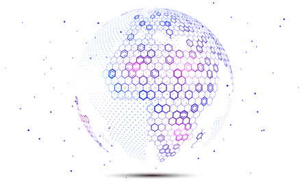 Hexagonal grid globe representing high tech, cloud computing and ...