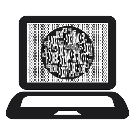Black Computer Notebook or Laptop With Binary Number and Hacker Text on ...