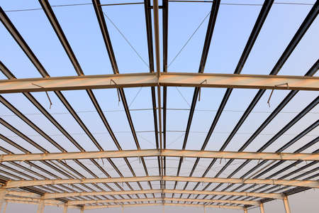 Steel structure workshop roof is under construction - Stock Image ...