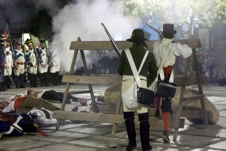 Soldiers firing at the enemy in Representation of the Battle of Bailen ...