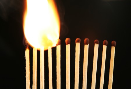 Matches in fire. Fire chain reaction. Strong flame - Stock Image ...