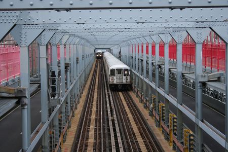 subway trains on Williamsburg bridge New York City - Stock Image ...