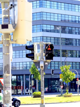red light for bike pole at street cross junction - Stock Image - Everypixel