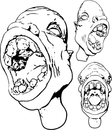 Grotesque face outlines, 3 position variants, black and white - Stock ...
