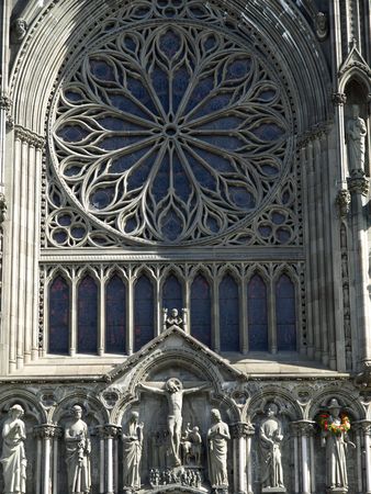 Rose window of the Nidaros Cathedral in Trondheim - Stock Image ...